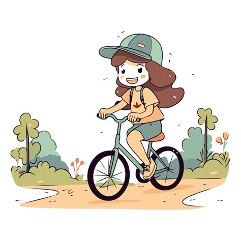 Premium Vector Girl Riding A Bicycle In The Park Of A Cartoon Character