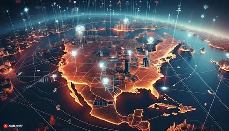 Iot In Smart Cities Across North America Digital Map Of The Usa With Iot Icons Integrated