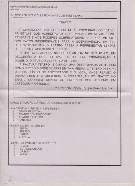 Atividades Sobre Teatro 3 Ano Zuledu