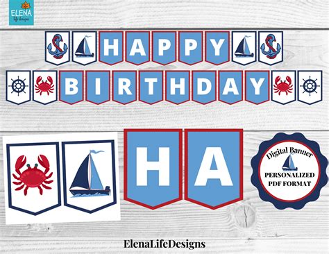 Nautical Printable Birthday Banner Sail Anchor Nautical Digital