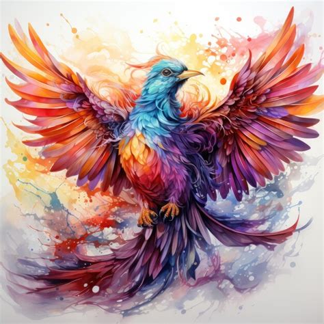 Watercolor Rainbow Phoenix Sublimation Clipart Illustration Generative