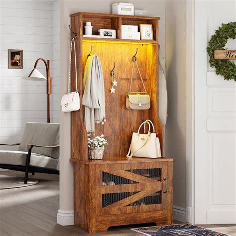 Rfcuibij Hall Tree With Bench And Shoe Storage 5 In 1 Entryway Bench