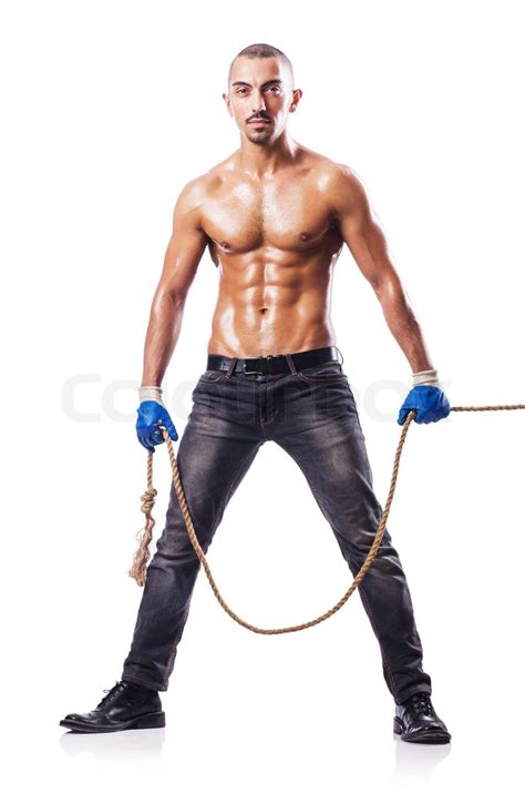 Muscular Man Pulling The Rope Stock Image Colourbox