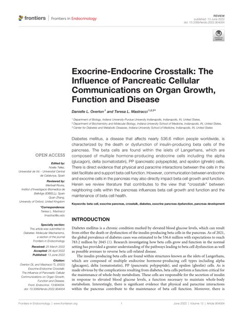 Pdf Exocrine Endocrine Crosstalk The Influence Of Pancreatic