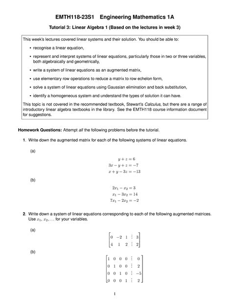EMTH118 23S1 Tutorial 3 Questions And Answers EMTH118 23S1