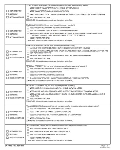 Da Form 7767 Needs Assessment Survey