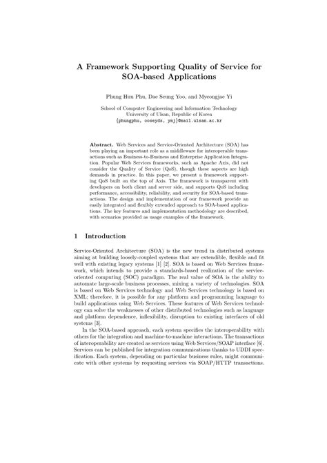 PDF A Framework Supporting Quality Of Service For SOA Based Applications