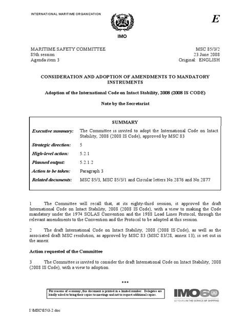 Msc 85 3 2 Intact Stability Code 2008 Pdf Ships Oil Tanker
