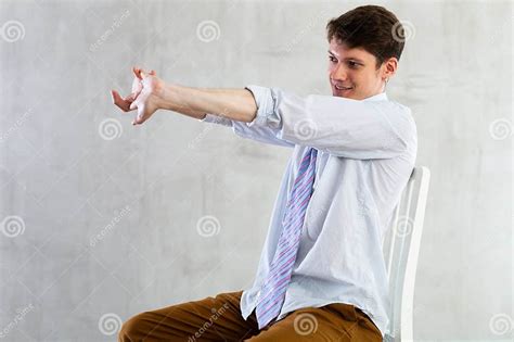 Physical Jerks For Office Workers On Chair Stock Image Image Of