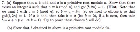 solved suppose that n is odd and a is a primitive root