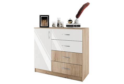 Скрин с една врата и четири чекмеджета СИТИ 3008 сонома арвен бяло гланц хайглос • Скринове и