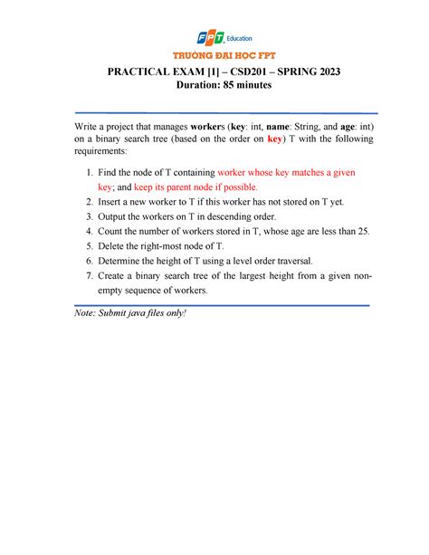 CSD201 PE SP23 1 PRACTICAL EXAM 1 CSD201 SPRING 2023 Duration