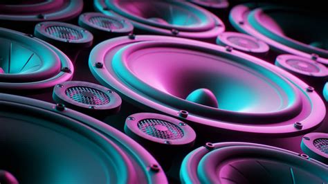 Vibrating Speaker Membranes Stacked In An Endless Loop Lit By Soft