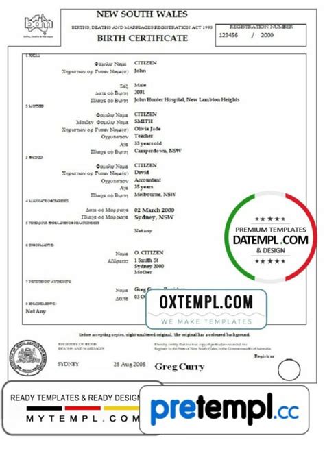 Australian Western Australian Birth Certificate Example In Word Format Version Pretempl