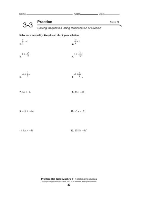 Solving Inequalities Using Multiplication And Division Online Worksheets Library