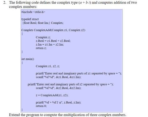 Solved 2 The Following Code Defines The Complex Type Abi
