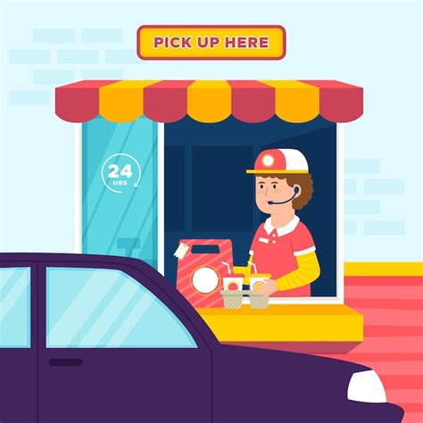Free Vector Drive Thru Window Illustration With Worker