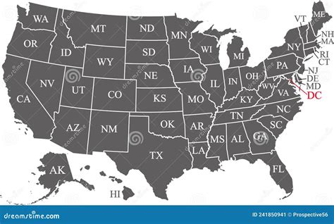Mapa De Estados De Eeuu Con Abreviaturas Ilustración Del Vector