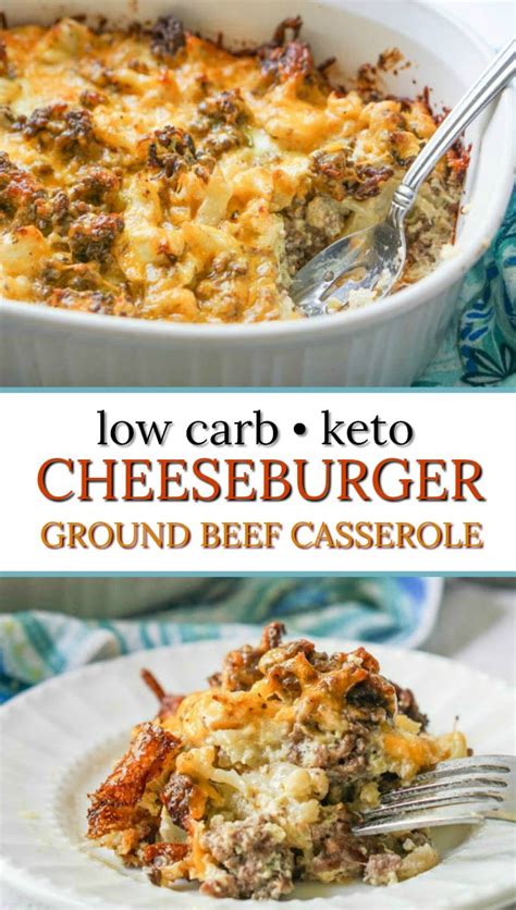 Keto Cauliflower And Cheeseburger Casserole Low Carb Ground Beef Dinner
