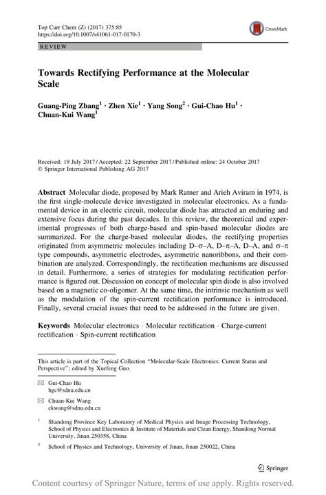 Towards Rectifying Performance At The Molecular Scale Request Pdf