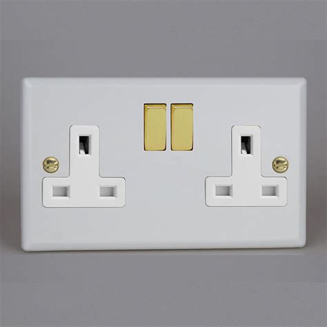 Ellis And Co Twin Plug Socket Matt Whitebrass Rv2pmw