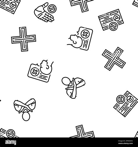 Reject Man Stop Stamp Cancel Vector Seamless Pattern Thin Line