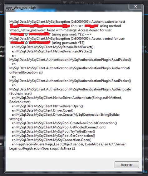 mysql mysql native password failed cant reach to the server asp