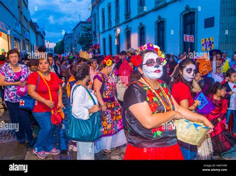 Participants On A Carnival Of The Day Of The Dead In Oaxaca Mexico