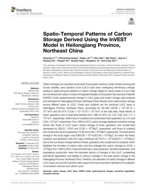 Pdf Spatio Temporal Patterns Of Carbon Storage Derived Using The Invest Model In Heilongjiang