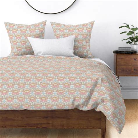 Blush King Protea Art Deco Dusty Blue Marble Sateen Duvet Cover By