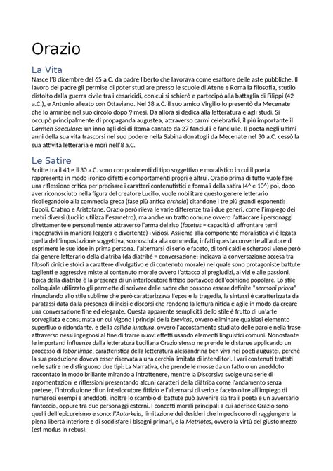 Orazio Vita E Opere Riassunto Docsity