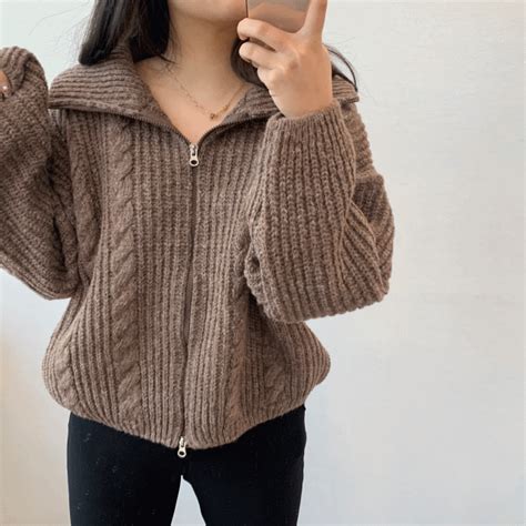 [대박할인 핏보장] 꽈배기 벌룬 폴라앤카라 투웨이 니트 집업가디건 5color 에이블리