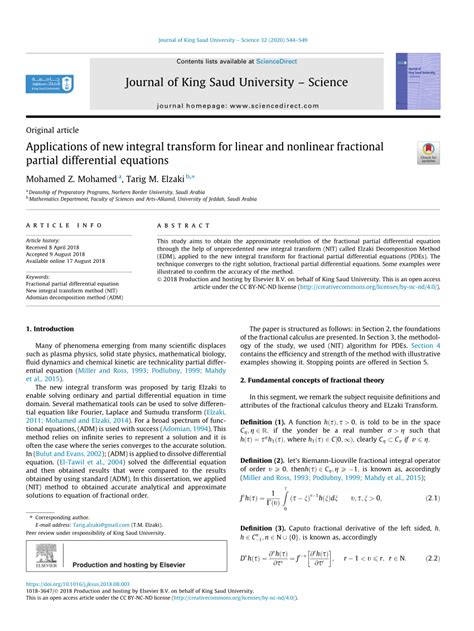 Pdf Applications Of New Integral Transform For Linear And Nonlinear Fractional Partial