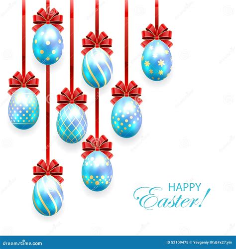 Huevos De Pascua Azules Con El Arco Rojo Ilustración del Vector Ilustración de brillante