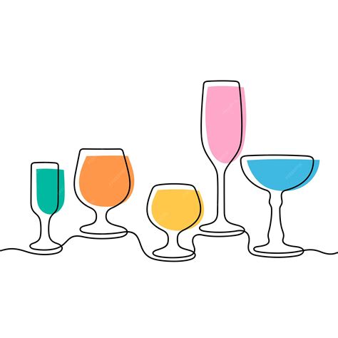 Premium Vector Cocktails Continuous Line Colourful Vector Illustration