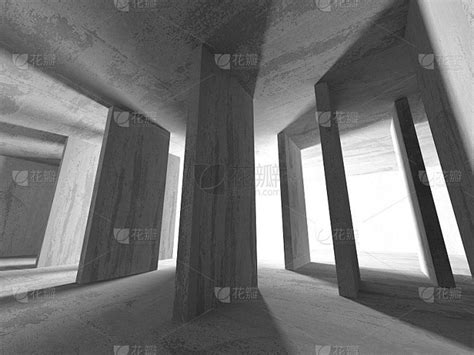 黑暗的混凝土空房间。现代建筑设计