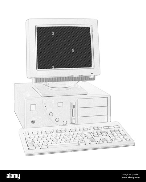 Illustration Sketch Of A Nineties Obsolete Tower Pc Computer Stock