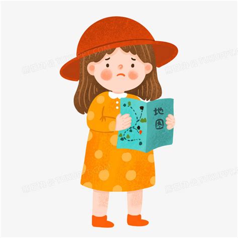 卡通手绘免抠迷路的女孩元素png图片素材下载 手绘png 熊猫办公