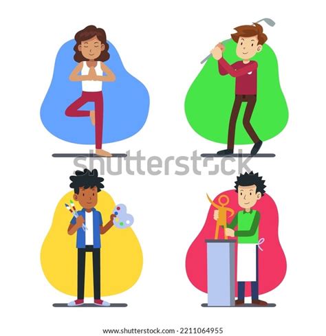 Hand Drawn Flat People Hobbies Vector Stock Vector Royalty Free