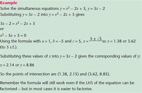 Simultaneous Linear And Quadratic Equations Revision World