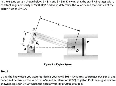 in the engine system shown below l 8 in and b 3in knowing that the crank ab rotates with a