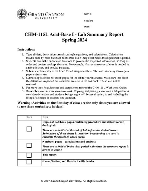 CHM 115L RS Exp6 Acid Base I Sp24 Section Date CHM 115L Acid Base I