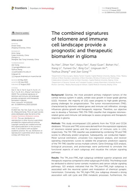 Pdf The Combined Signatures Of Telomere And Immune Cell Landscape