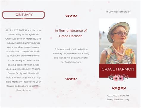 Free In Loving Memory Funeral Program Tri Fold Brochure Template To