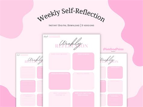 Pink Weekly Self Reflection Printable Weekly Review Reflection