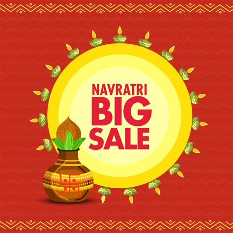 Navratri Big Sale Poster Design With Worship Plate Lit Oil Lamps On