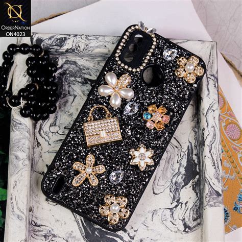 Tecno Spark 6 Go Cover Black New Bling Bling Sparkle 3d Flowers Sh Ordernation