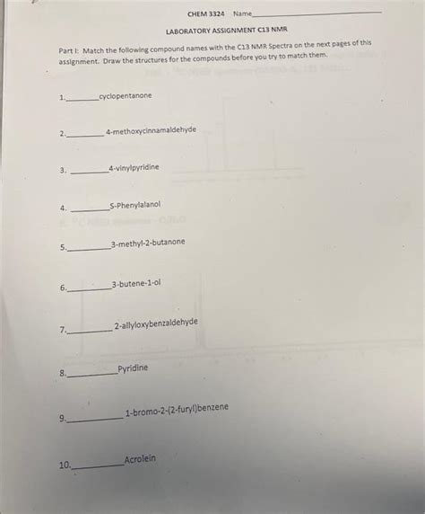 Solved CHEM 3324 Name LABORATORY ASSIGNMENT CI3 NMR Part I Chegg