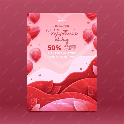 현실적인 발렌타인 데이 수직 포스터 템플릿 무료 벡터