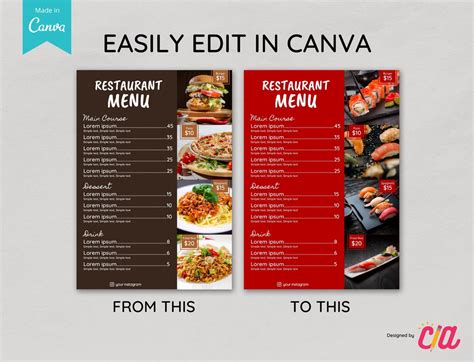 Food Menu Canva Template Restaurant Menu Food Drink Template Editable Template Menu